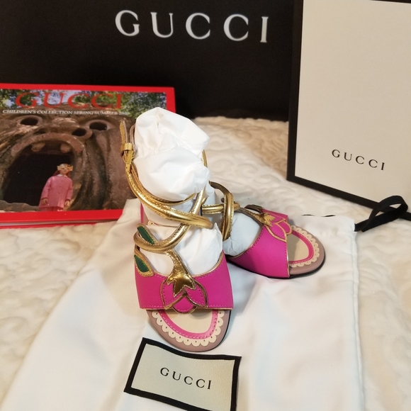 Gucci | Shoes | New Authentic Gucci Pink Leather Flower Sandal | Poshmark